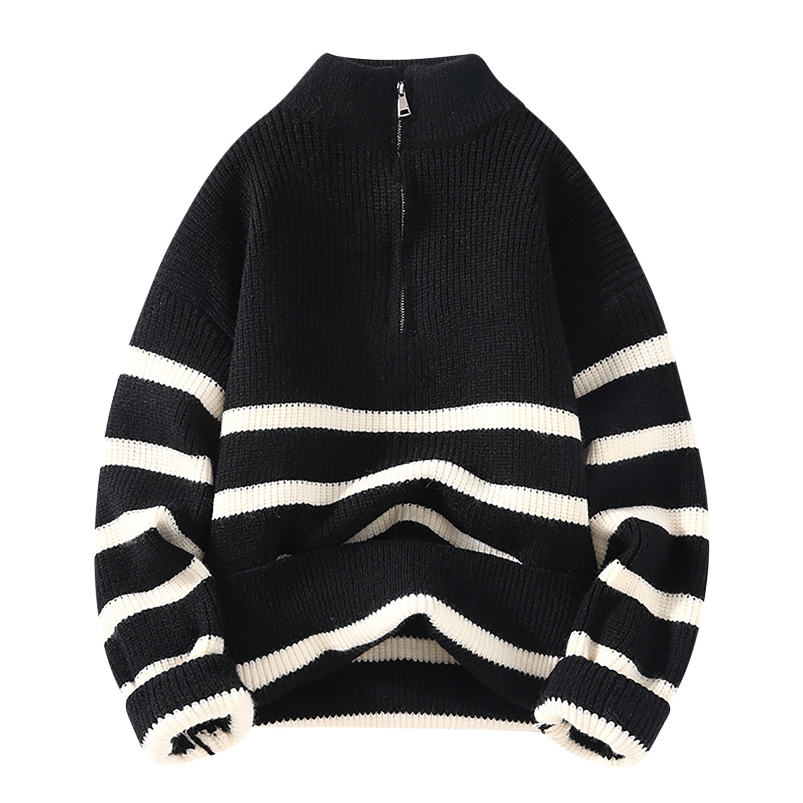 dzxyzu Men's Color Block Striped Sweater Long Sleeve Half Turtle Neck ...