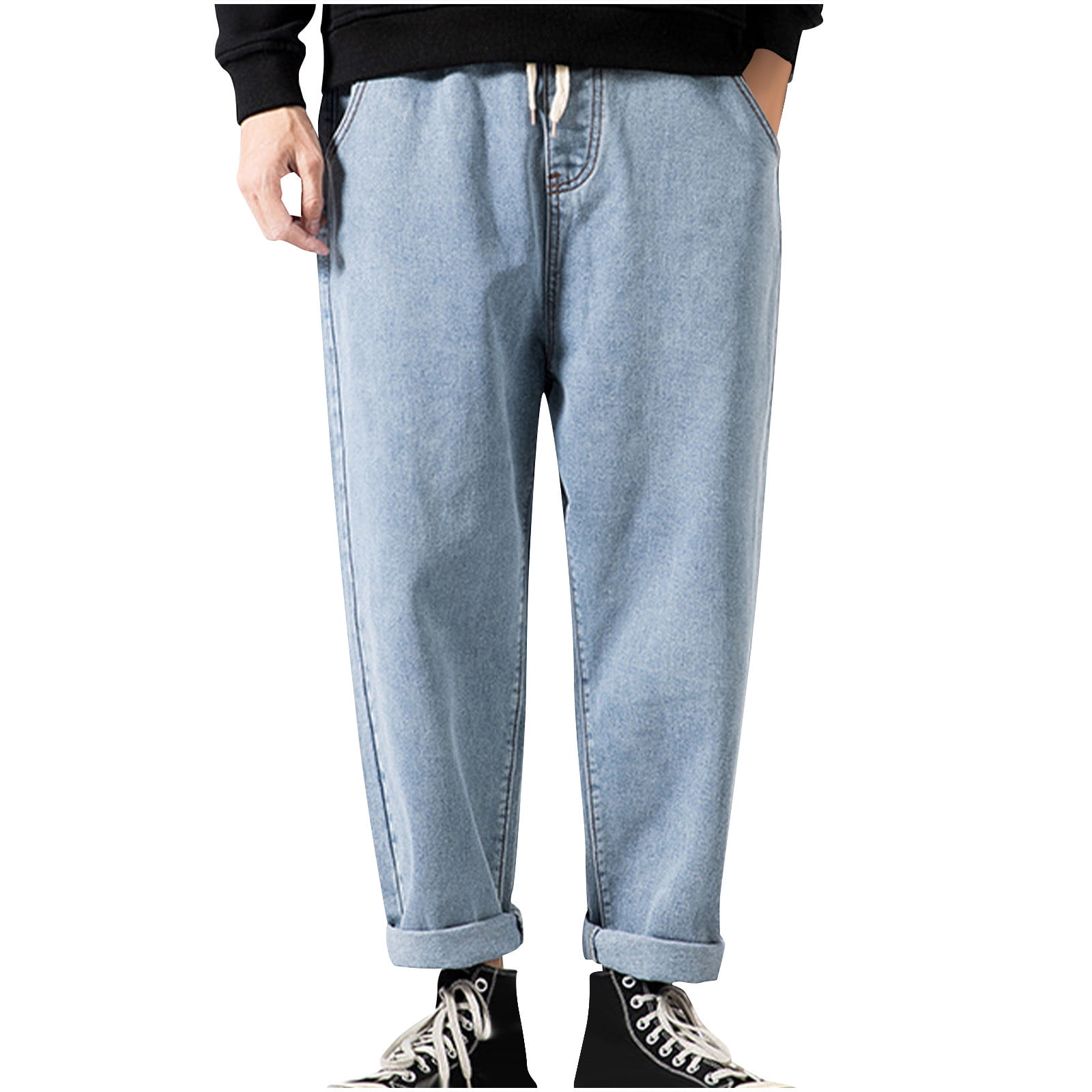 dzxyzu Men's Straight Leg Jeans Relaxed Fit Baggy Jean Hip Hop Loose ...
