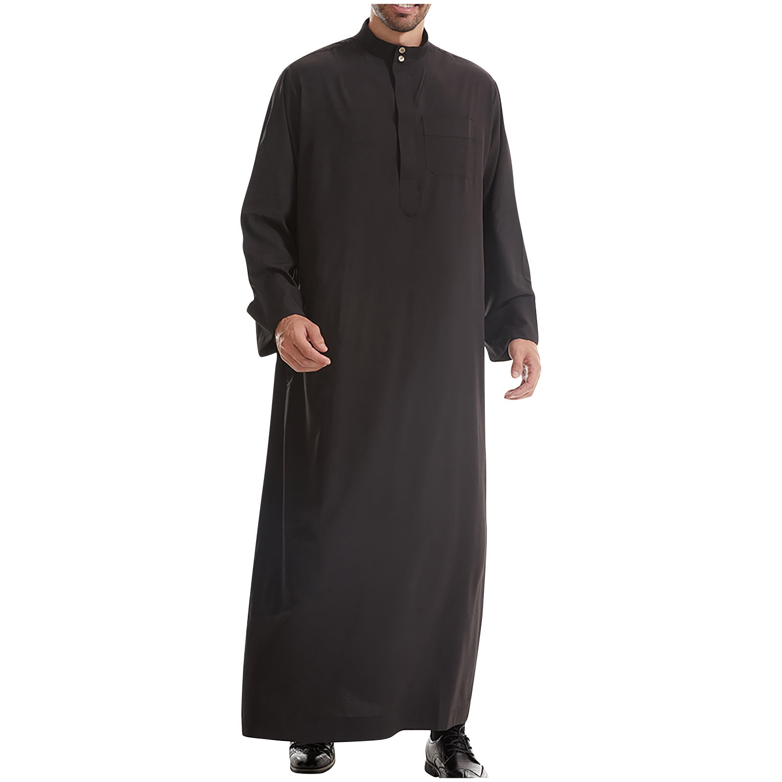 dzxyzu Muslim Thobe for Men Kaftan with Pockets Button Down Long Gown ...
