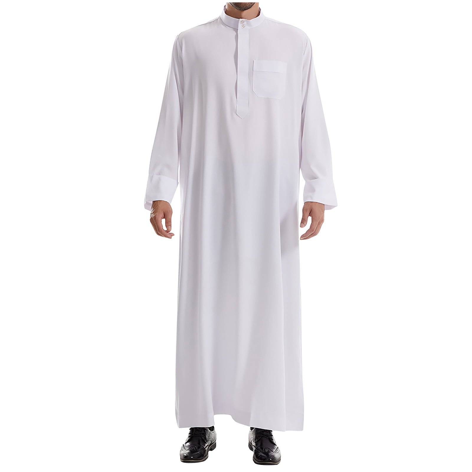 dzxyzu Muslim Thobe for Men Kaftan with Pockets Button Down Long Gown ...