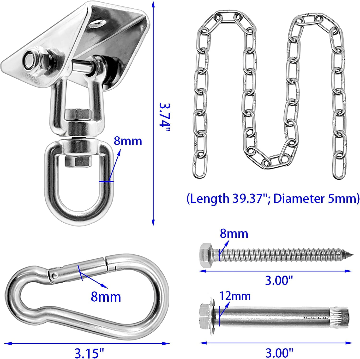 dzyasd Hammock Hanging Kit with Swing Chain 39inch 1000lbs Capacity ...