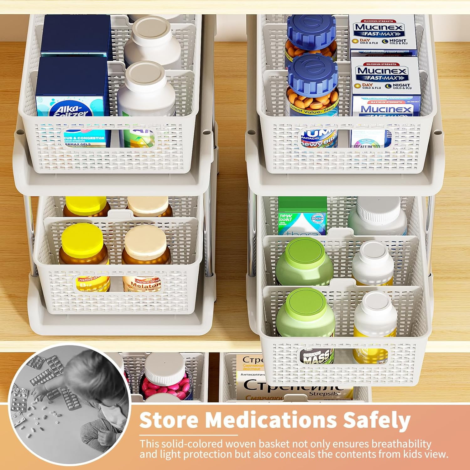 dzyqwe Bathroom Organizer with Dividers 2Pcs 2 Tier Stackable Under ...