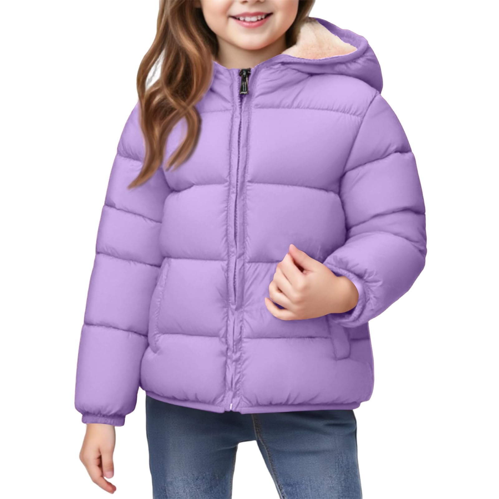 e Brunch for Kids Girl Boy Fall Winter Spandex Thermal Thick Fuzzy with Hood Basic Down Jackets ...