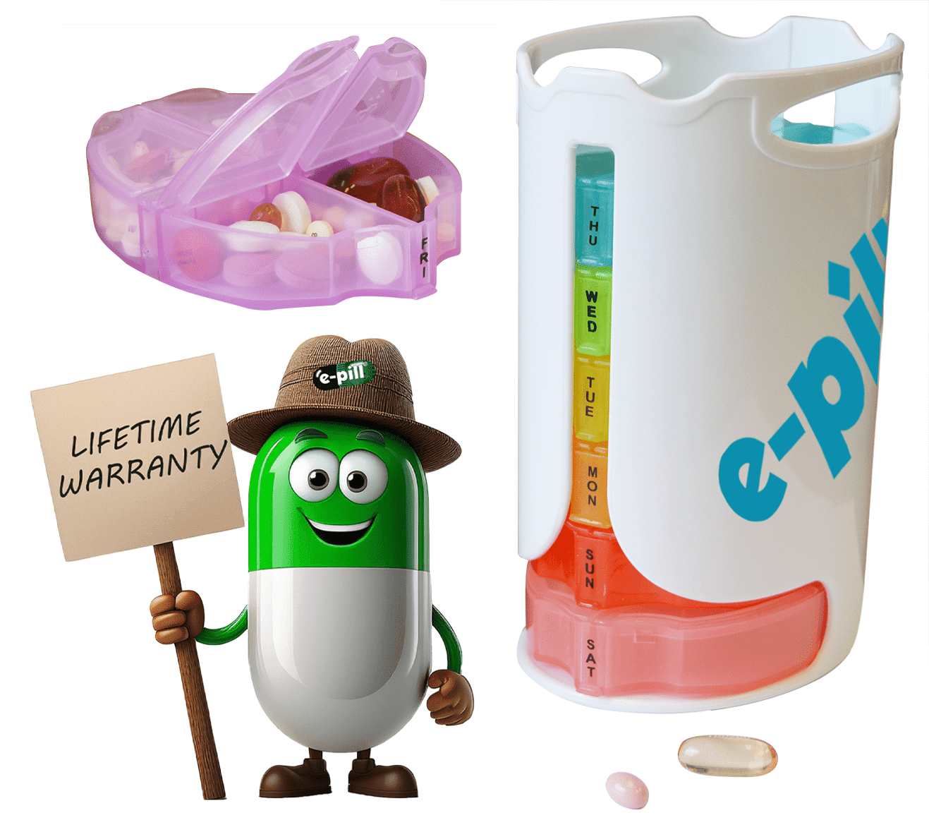 e-Pill 4 Times a Day x 7 Day Small Weekly Pill Organizer with Pill ...