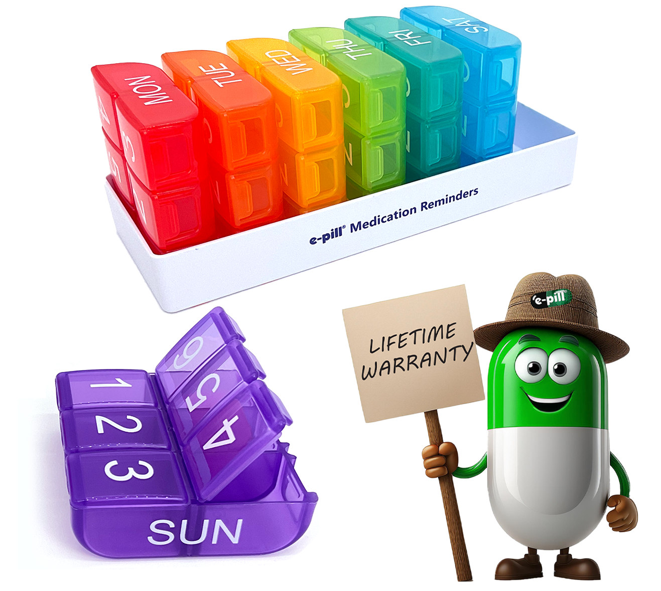 e-Pill Large Weekly Pill Organizer - 6 Times a Day x 7 Day Multicolor ...
