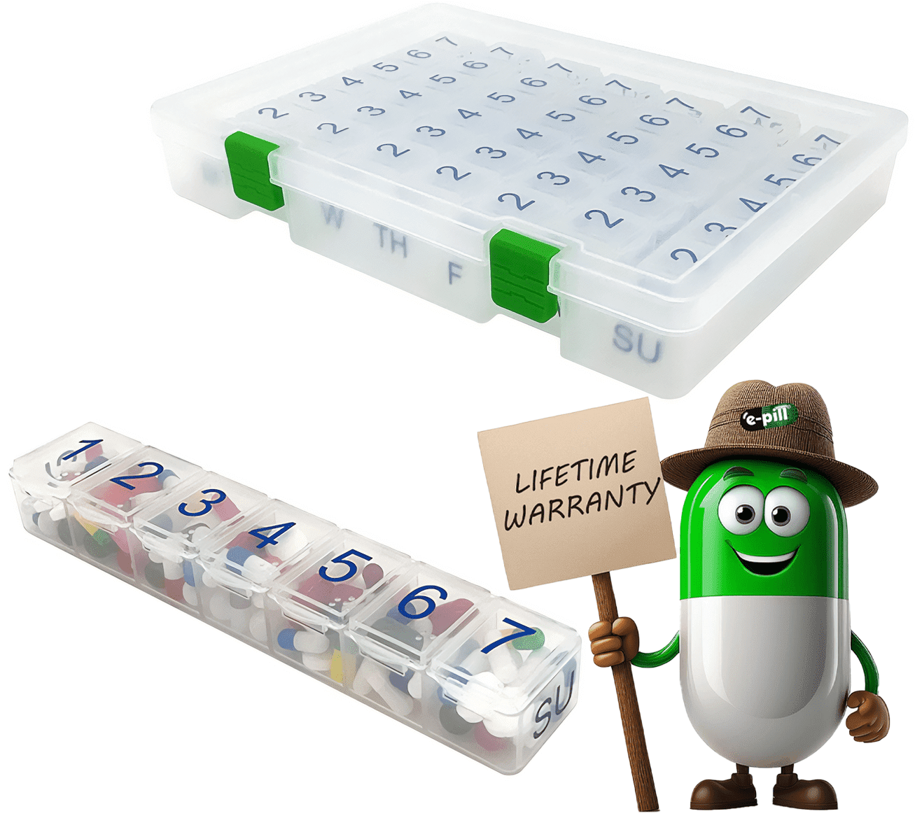 e-pill, 7 Times a Day Weekly Pill Organizer Set with Clear Case ...