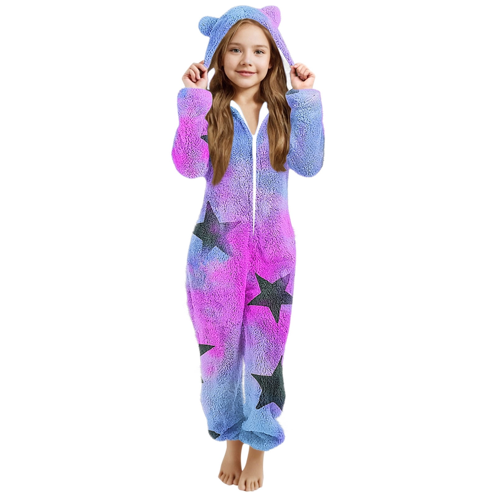 e Women Gradient Star Coveralls Pants Hoods Pajamas Night Gowns Rompers ...