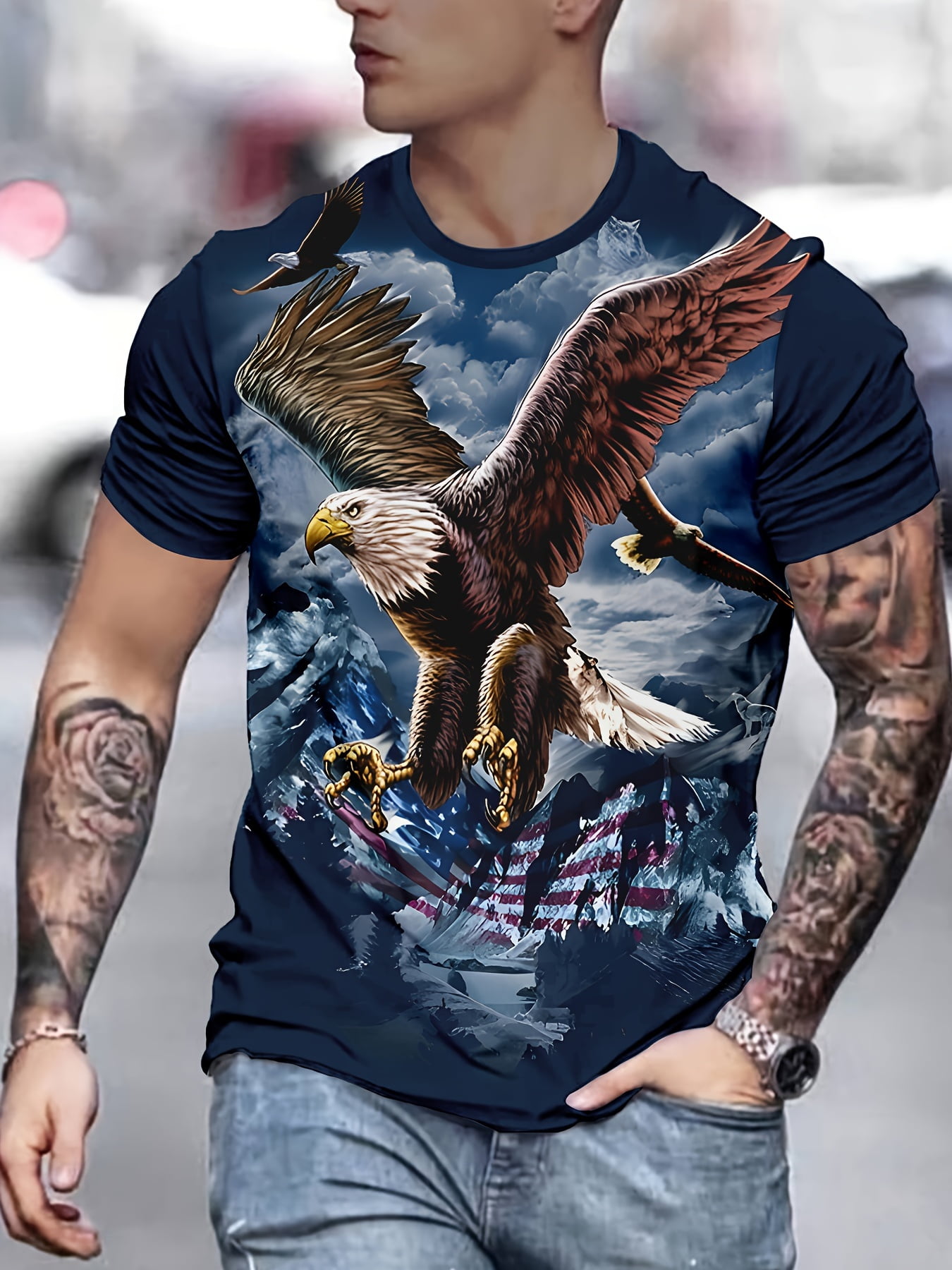 e, eagle Flying Pattern Graphic 3D Printing Hip Hop Graffiti Street ...