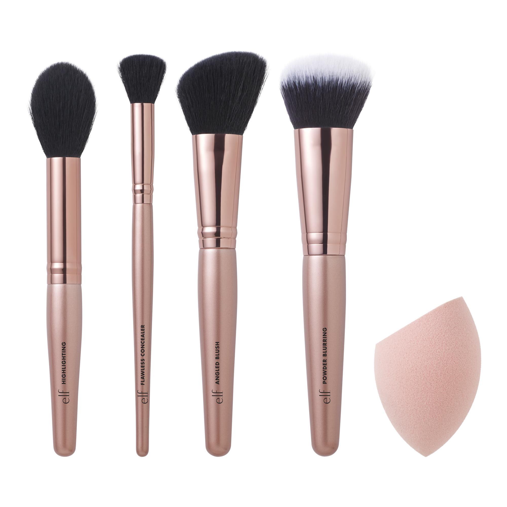 e.l.f. 5pc Complexion Essentials Brush & Sponge Set, Rose Gold, Vegan ...