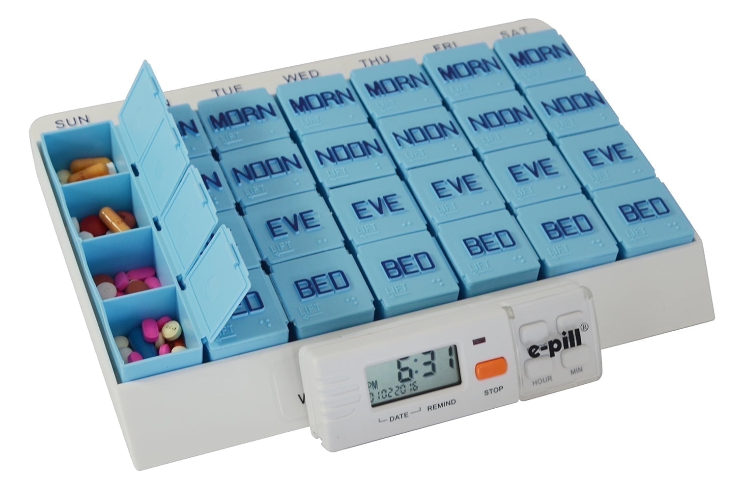 e-pill 7-Day Large Pill Organizer Set with Seven (7) Pillboxes 4 Alarm ...