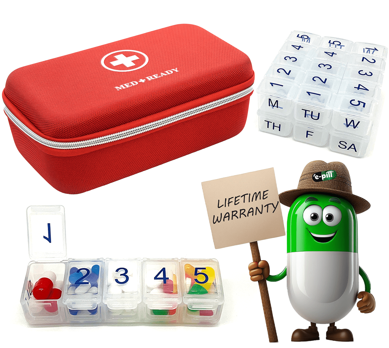 e-pill MedReady Case Medication Organizer and Weekly Pill Box with 5 ...