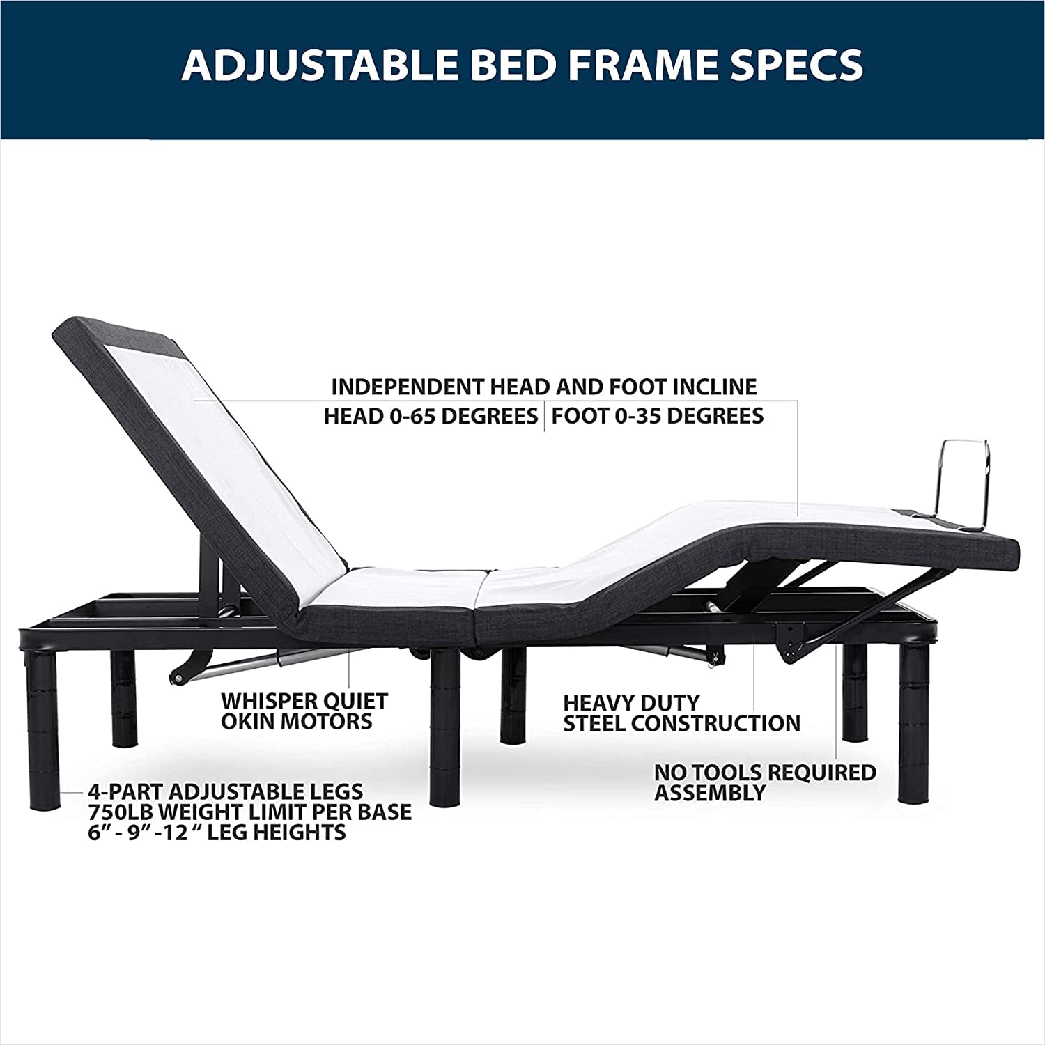 e3 Twin XL Adjustable Bed Base with Wireless Remote Control, Adjustable ...