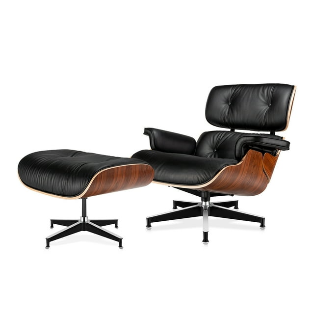 eChamp Mid Century Comfortable Armchair and Ottoman, Top Grain Leather ...