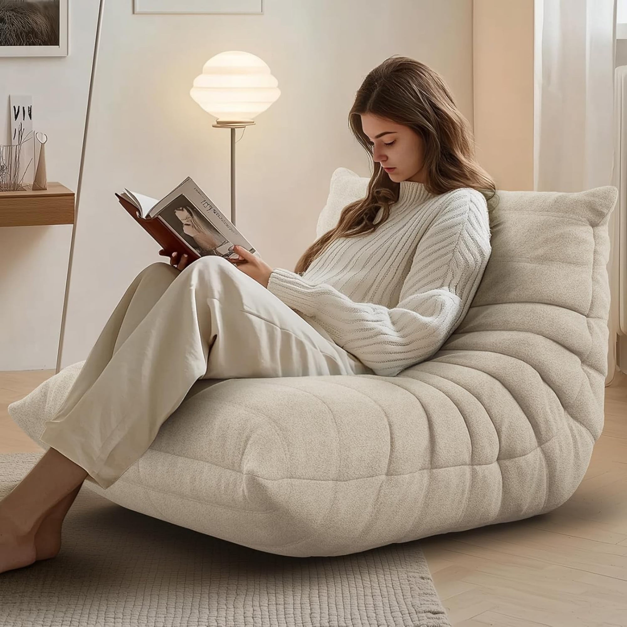 eChamp Oversized Bean Bag Chair for Adults,Large Teddy Plush Floor Single Sofa Memory Foam ...