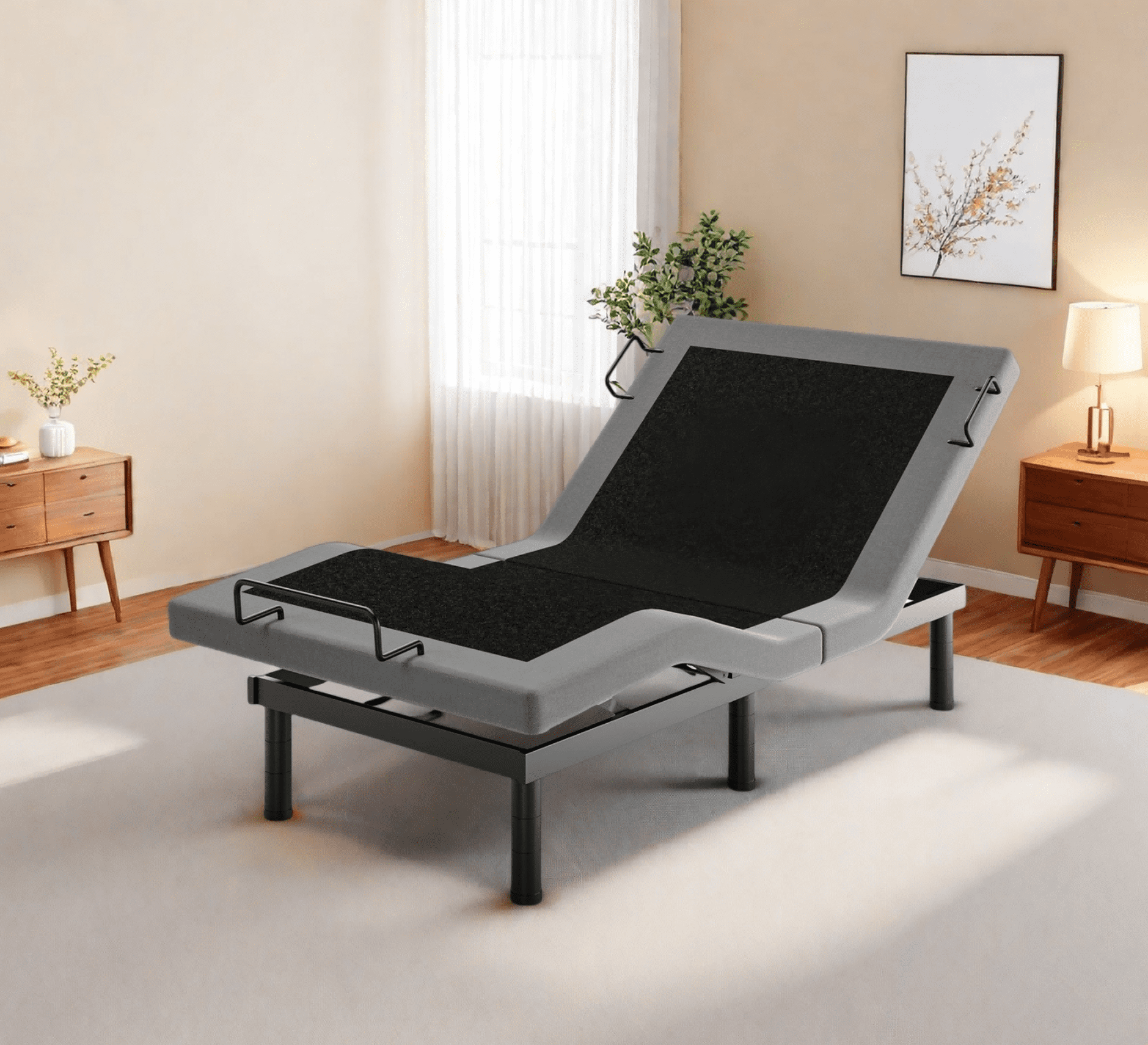 eChamp Power Adjustable Bed Frame Electric Adjustable Metal Bed Base with Dual Motors,Head and ...