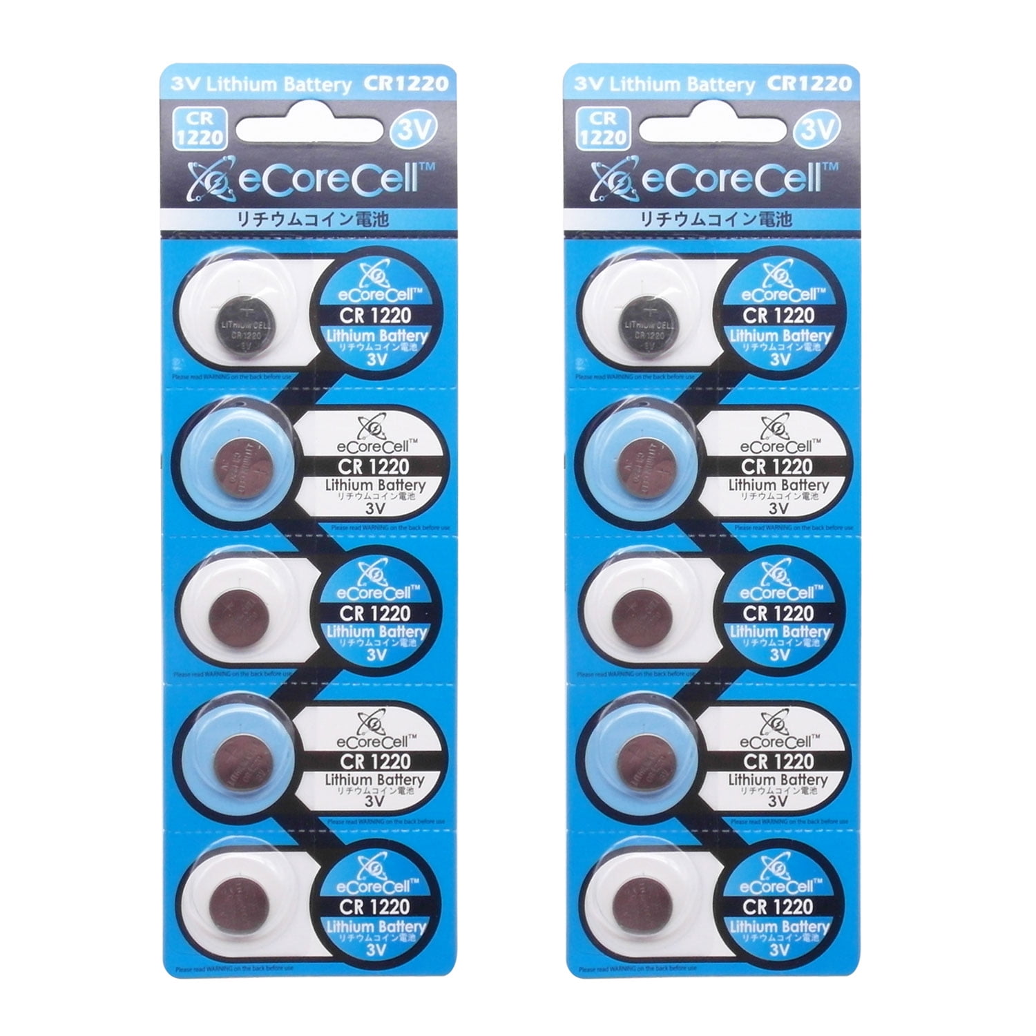 eCoreCell (10pcs) CR1220 5012LC 3V 3 Volt Lithium Single Use Non-rechargeable Button Coin Cell ...