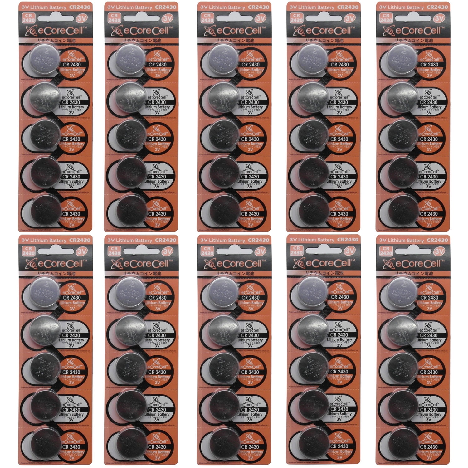 eCoreCell (50pcs) CR2430 5011LC 3V 3 Volt Lithium Single Use Non ...