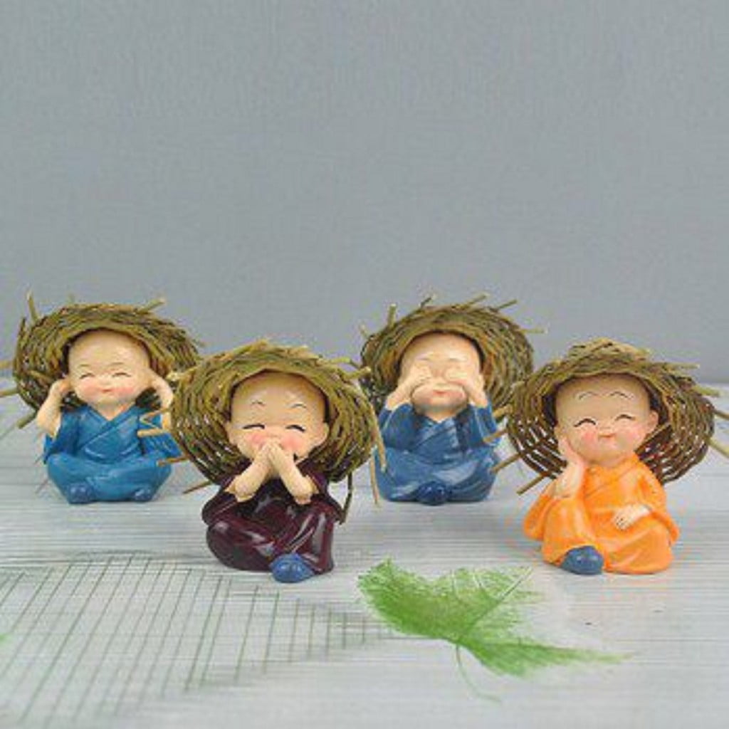 eCraftIndia Set of 4 Monks With Hat Polyresin Decorative Showpiece for ...