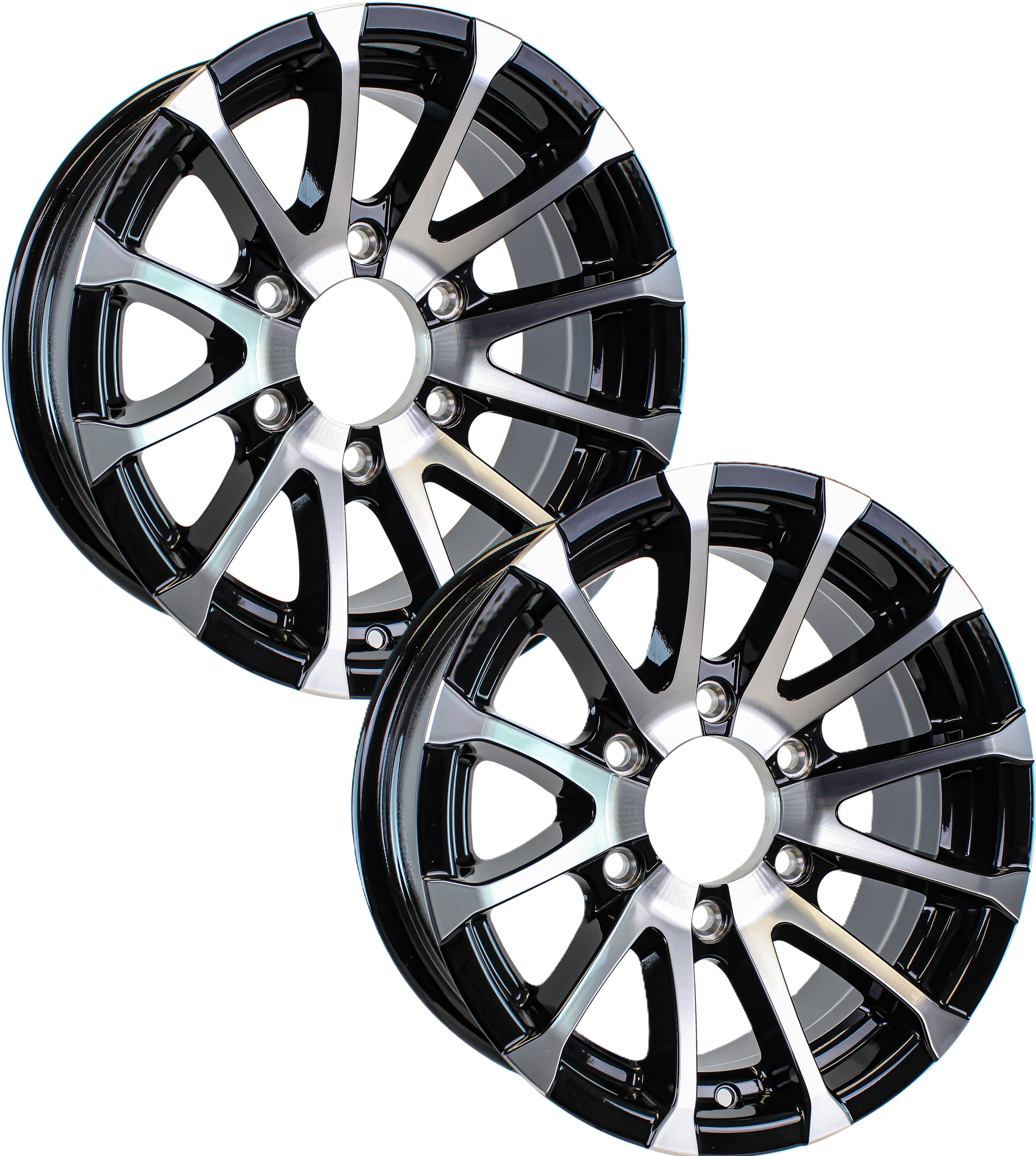 2-Pack 15X6 Aluminum Black Trailer Rims Wheels, 6 Lug Avalanche V-Spoke ...