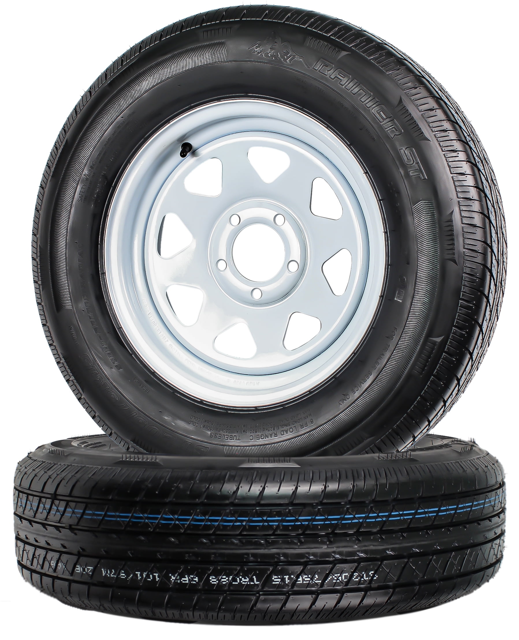 eCustomrim 2-Pack Radial Trailer Tire Rim ST205/75R15 Load C 5 Lug On 5 ...