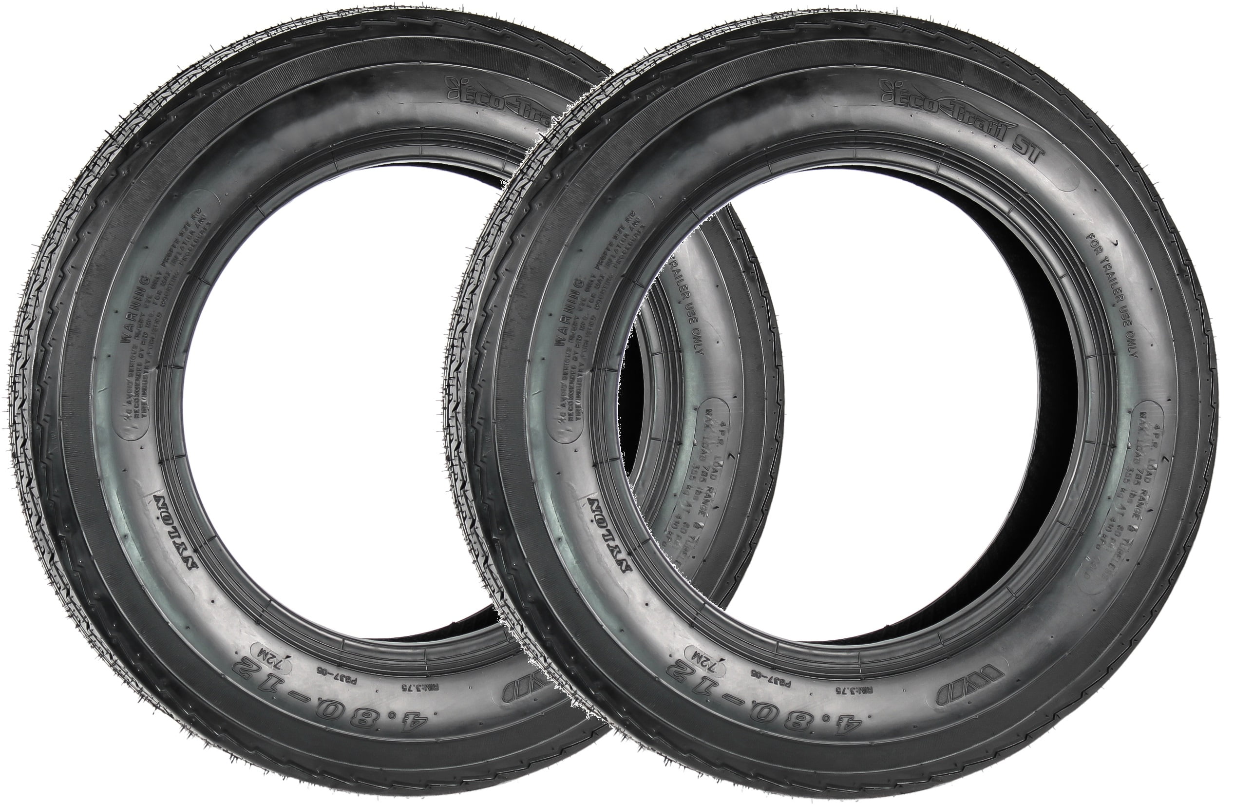 eCustomrim 2-Pack Trailer Tire 480-12 4.80-12 Load Range B 4 Ply - 2 ...