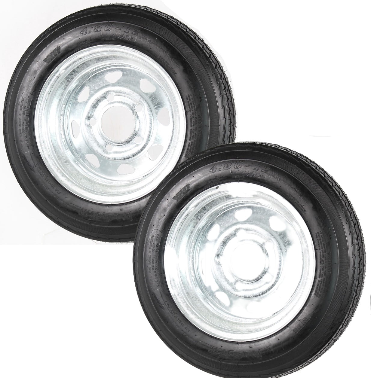 Walmart 2-Pack Pre-Mounted Trailer Tires & Rims 4.80-12 Load C 5 Lug Galvanized Spoke Wheel ...