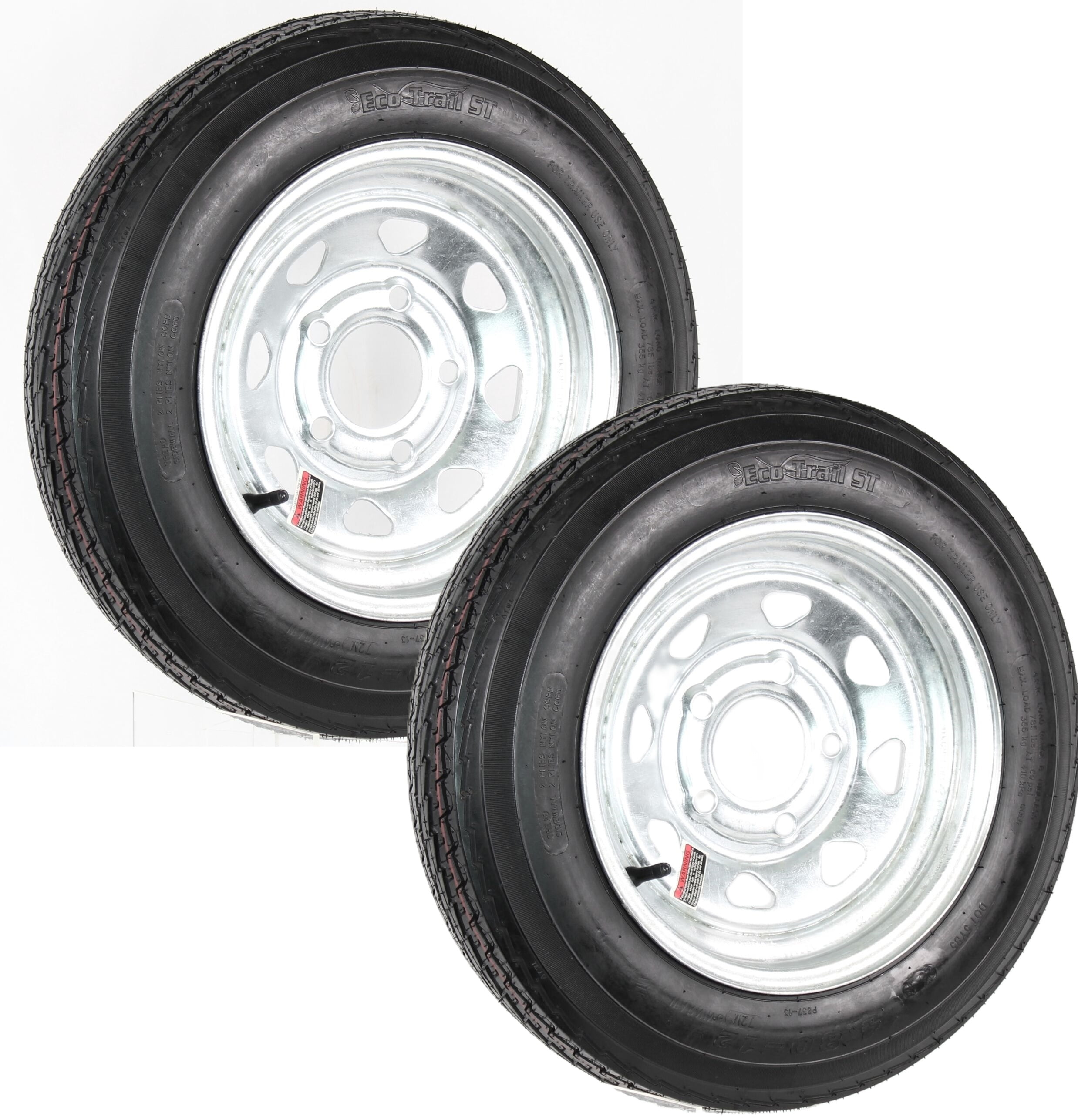 2-Pack Trailer Tires & Rims, 4.80-12 LRB 5 Lug, Galvanized Spoke Wheel, 780 Lbs Max Load ...