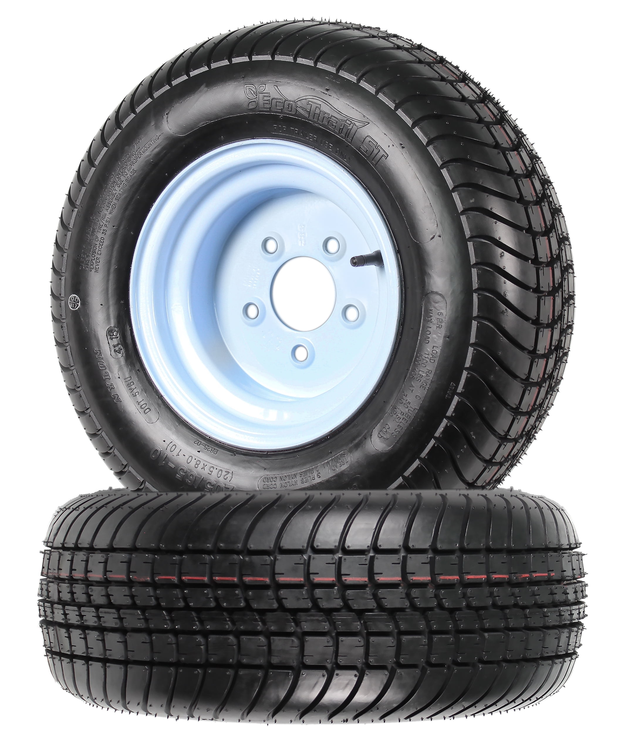 eCustomRim, Trailer Tire Rims, 20.5 x 8 x 10, 205/65-10 Load C White ...