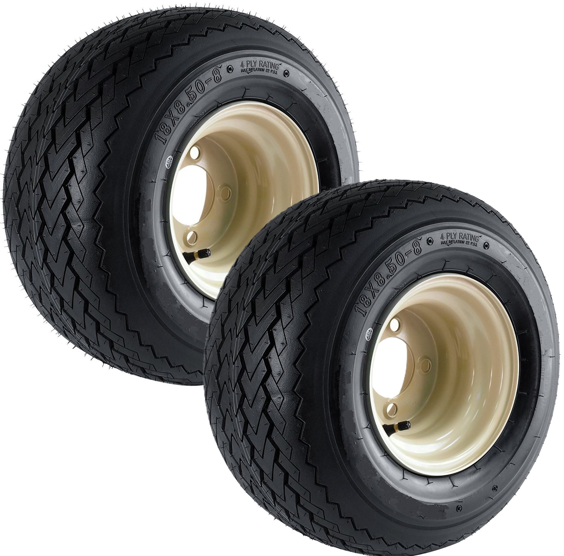 2-Pack Beige Tan Golf Cart Tires & Rims 18X8.50-8, 4 Lug, Tubeless ...