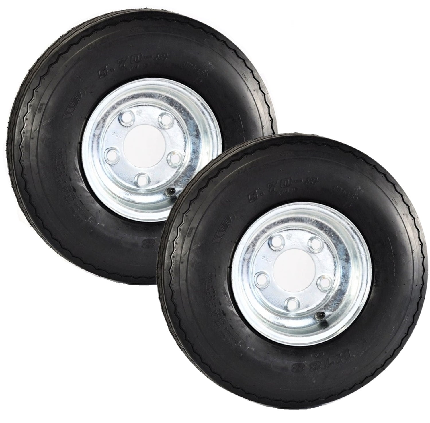 eCustomhitch 2-Pack Pre-Mounted Trailer Tires & Rims 5.70-8 570-8 5 Lug ...