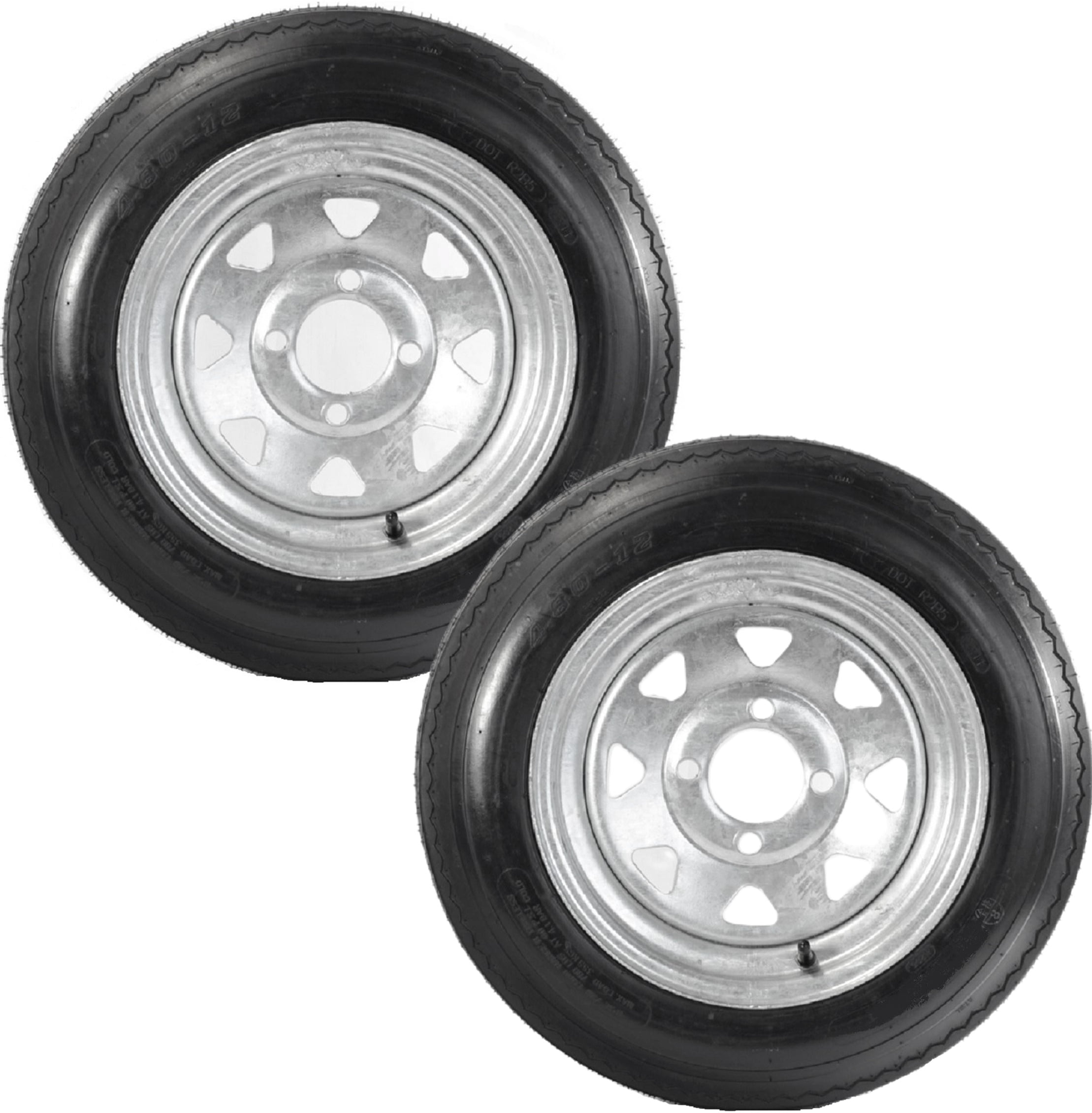 eCustomhitch 2-Pack Utility Trailer Tires on 4-Lug GS Rims, 4.80X12 12 in. LRB, Galvanized Spoke ...