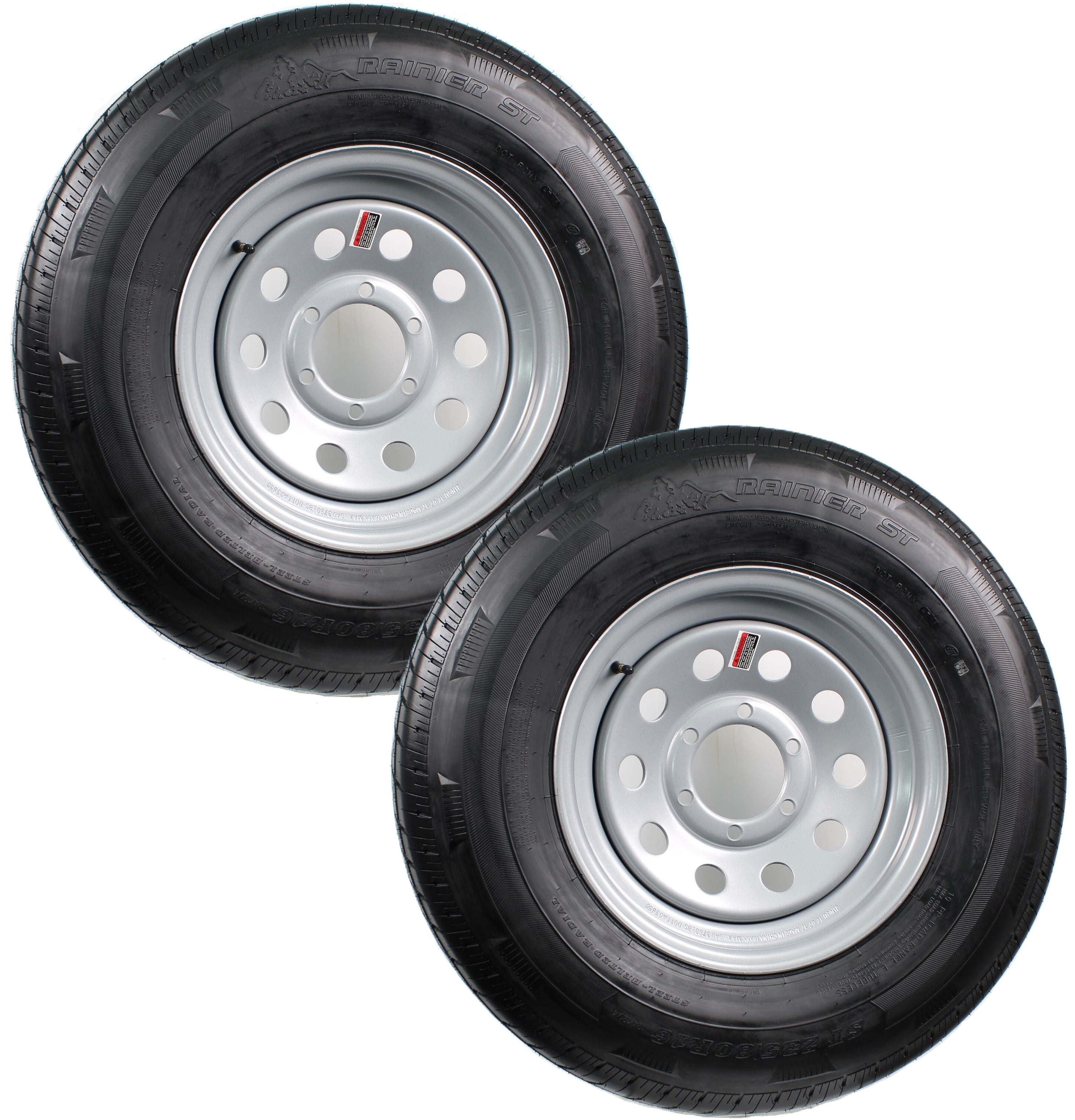 2-Pk Heavy Duty Radial Trailer Tire Silver Rim ST235/80R16 LRE 6 Lug/5. ...