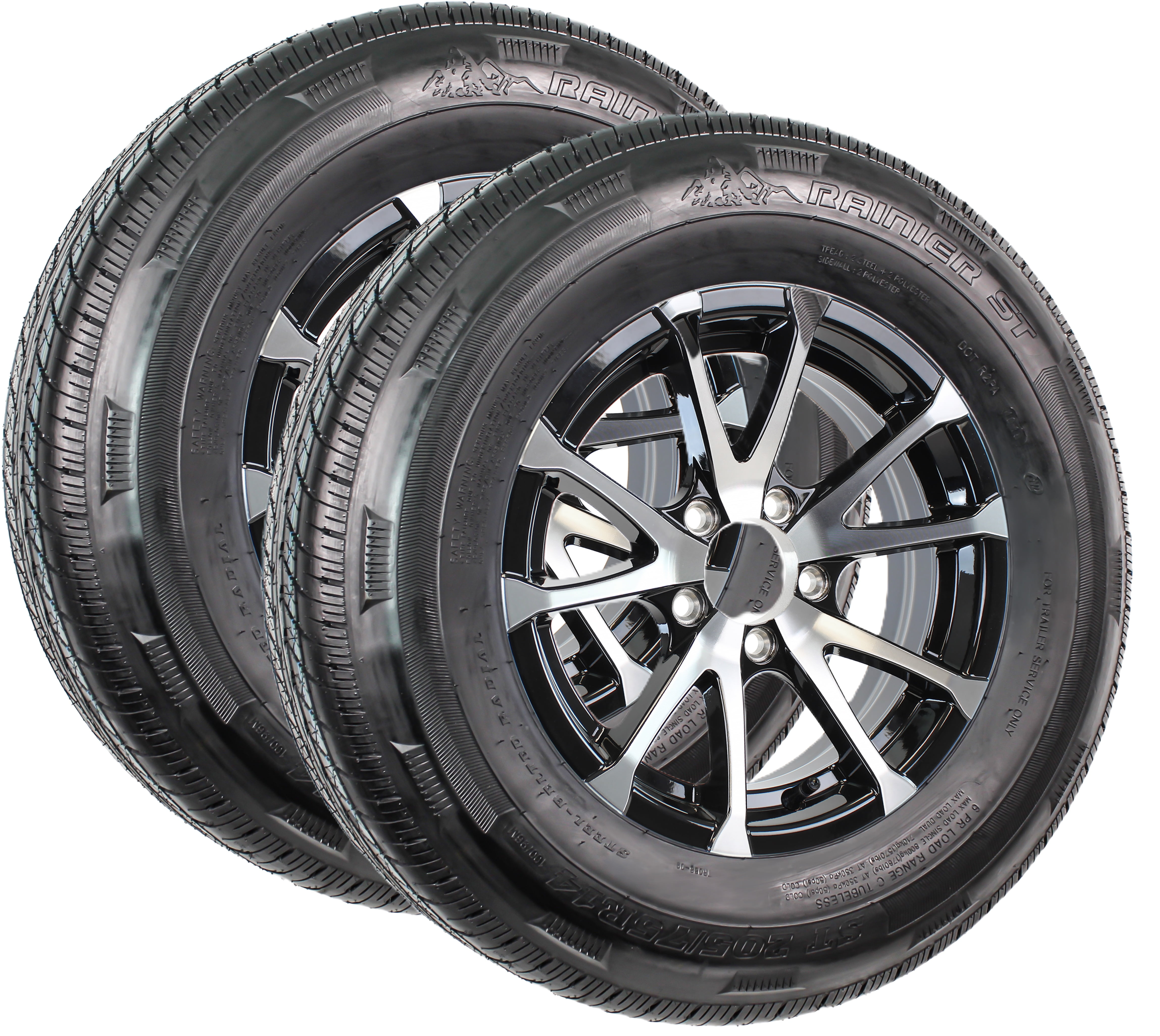 2-Pack Pre-Mounted Trailer Tires & Rims ST205/75R15 LRD 15X6 5-4.5 ...