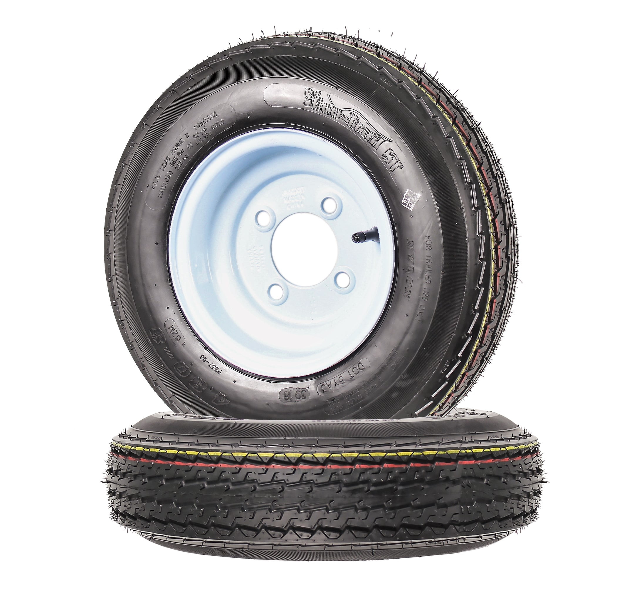 eCustomhitch 2-Pack Pre-Mounted Trailer Tires & Rims 4.80-8 480-8 4 Lug ...