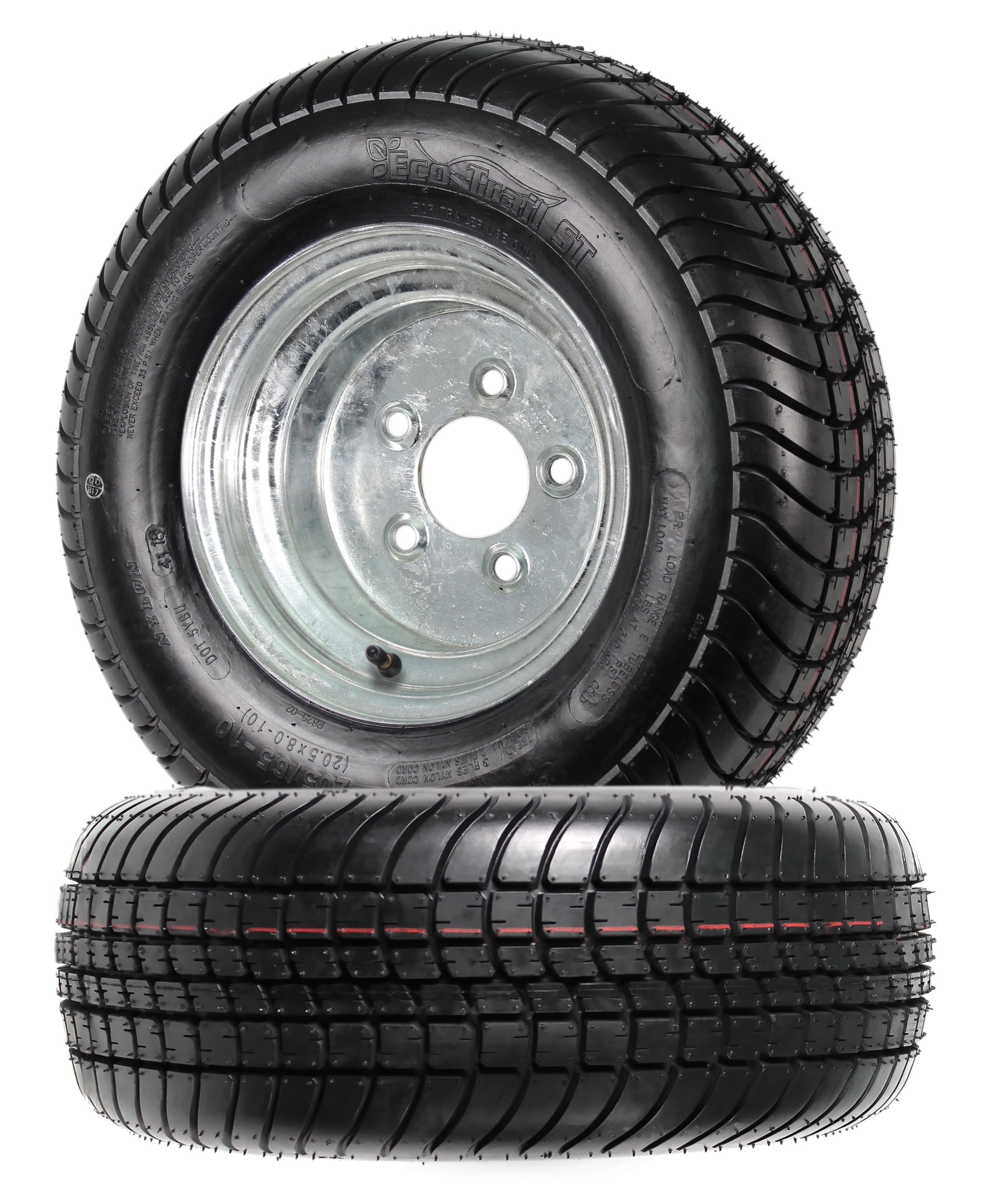 2-Pack Pre-Mounted Utility Trailer Tires & Rims 20.5X8-10 205/65-10 ...