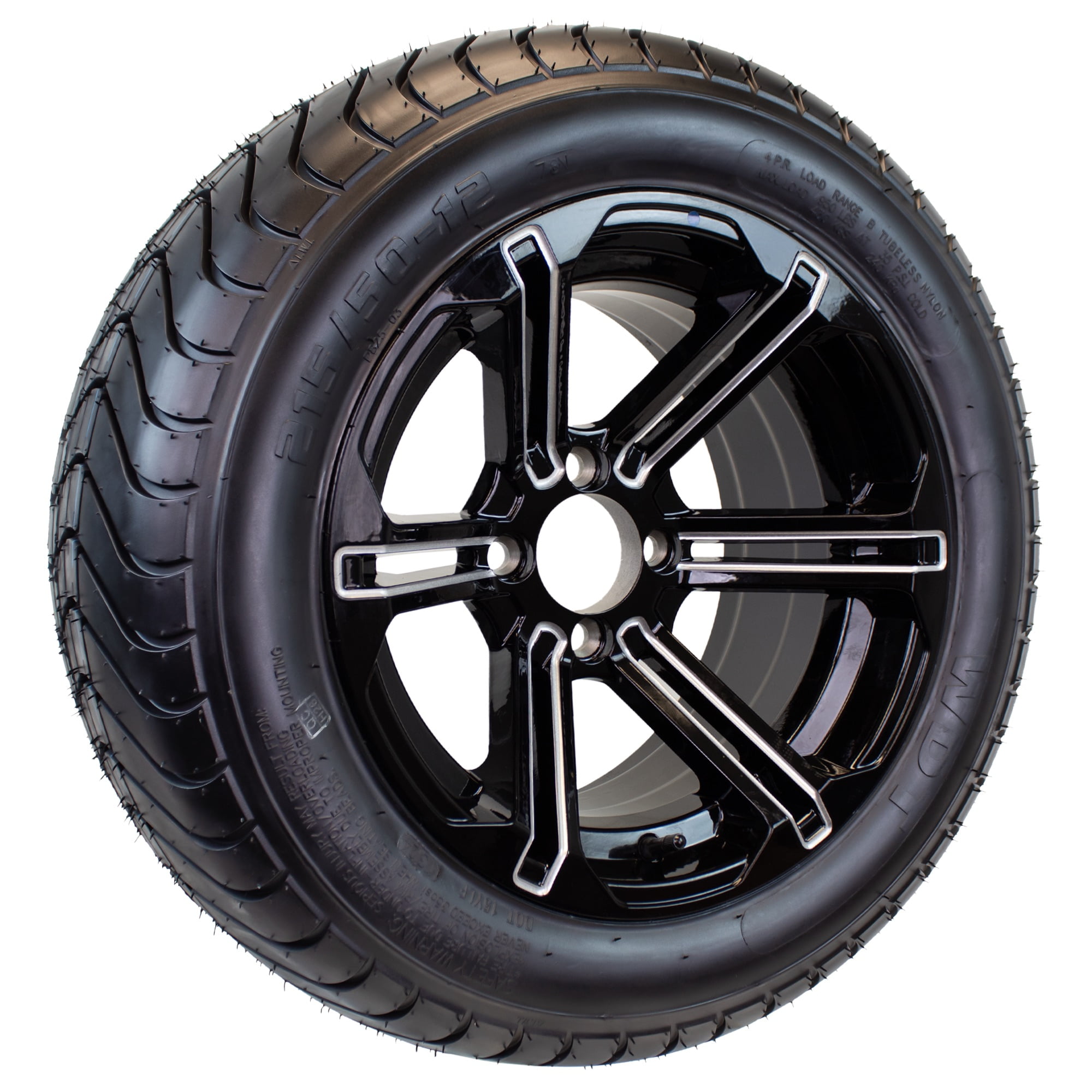 eCustomrim 215/50-12 Trailer Golf Cart ATV Offroad Tire On 12X7 Gloss ...