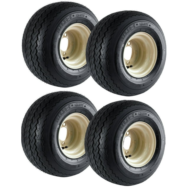 Club Car 4-Pk Beige Tan Rims Combo Golf Cart Tires Wheels 18X8.50-8 ...
