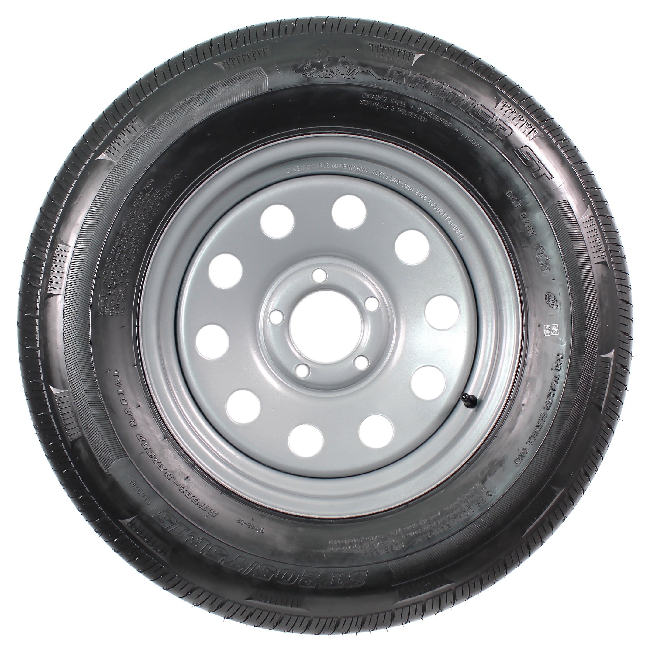 Radial Trailer Tire On Rim ST205/75R15 Load C 5 Lug Silver Modular ...