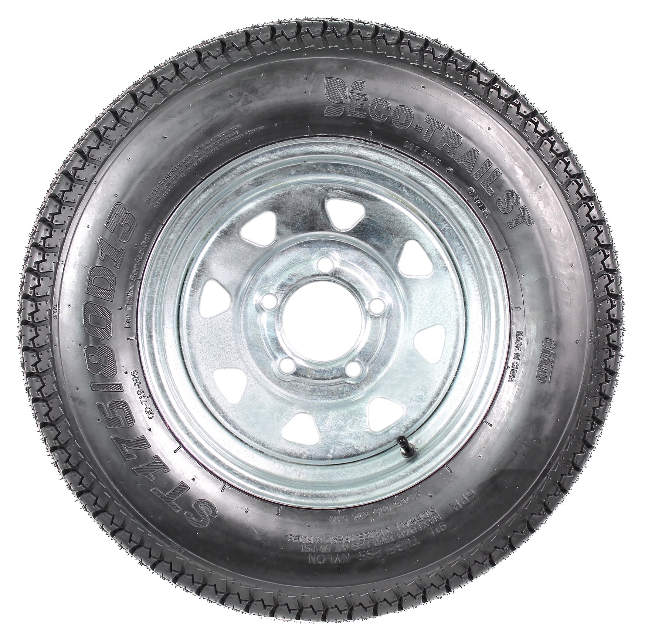 eCustomhitch Pre-Mounted Trailer Tire & Rim ST175/80D13 Load C 5 Lug ...