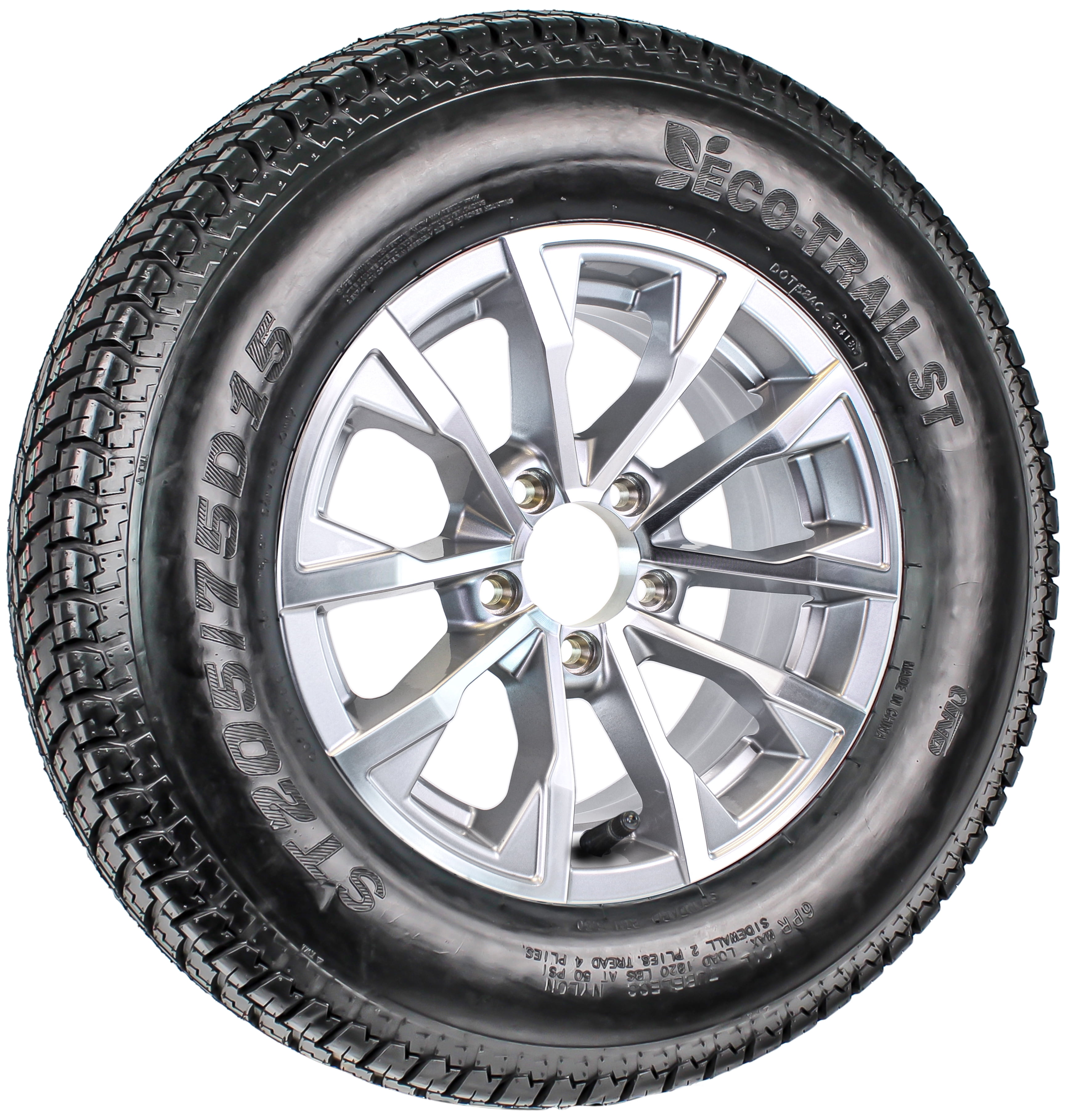 eCustomrim Trailer Tire On Rim ST205/75D15 15" 5 Lug Load C Silver ...