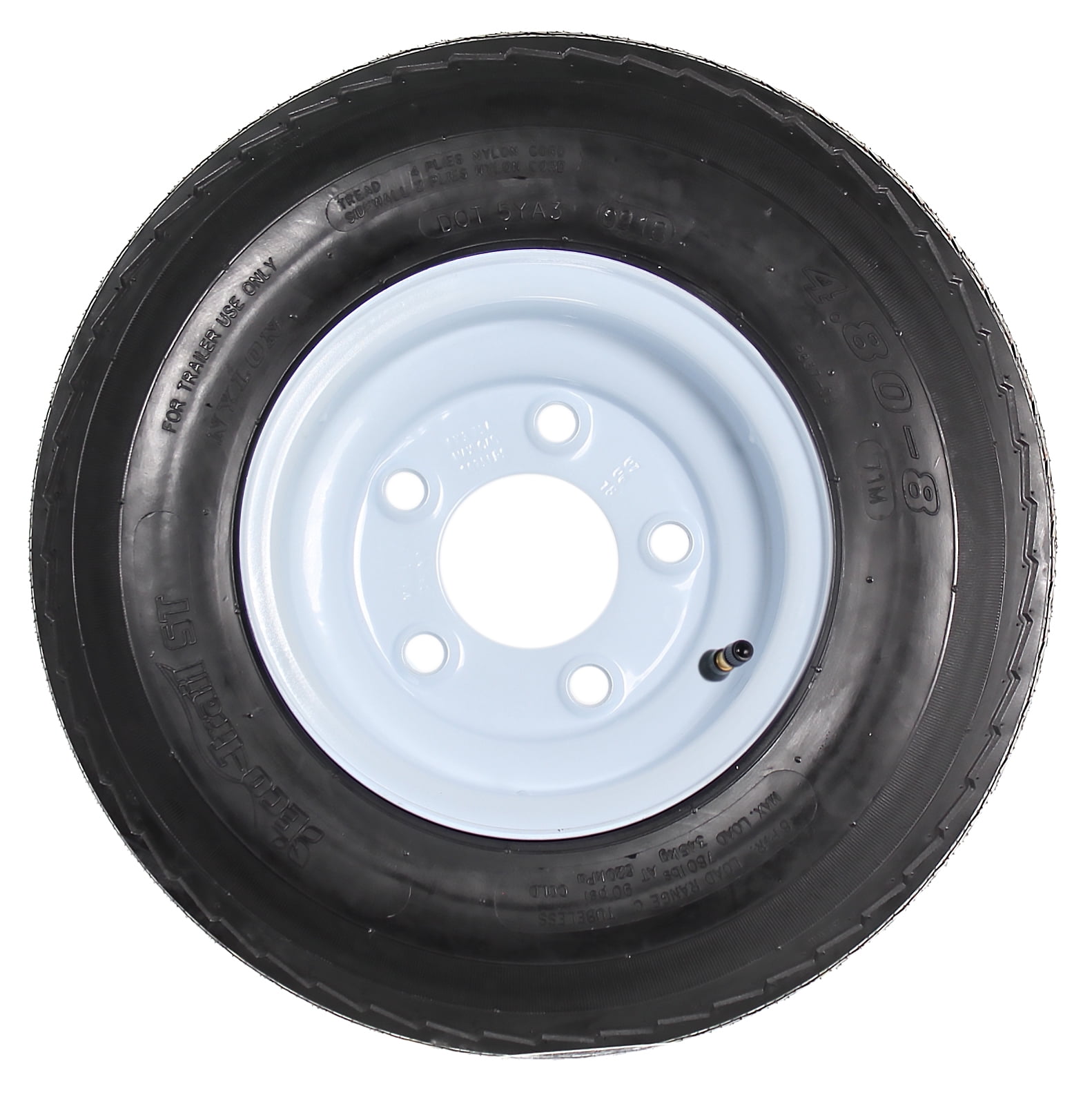 eCustomhitch Pre-Mounted Trailer Tire & Rim 4.80-8 LRC 5 Lug Bolt Wheel ...