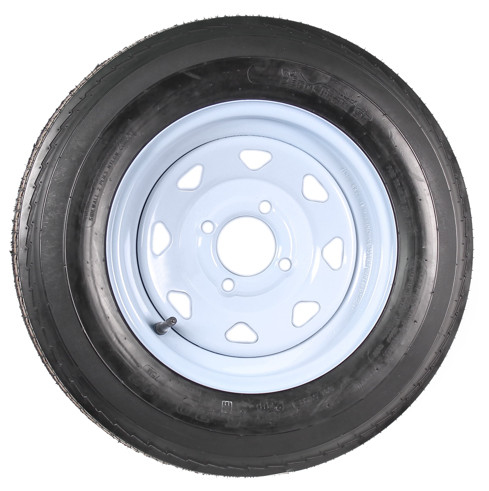 Pre-mounted Trailer Tire with 4 Lug White Spoke Rim, Load Range B ...