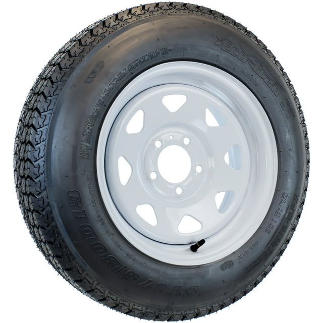 Pre-Mounted Trailer Tire on Steel Rim ST175/80D13 Load B 5 Lug White ...
