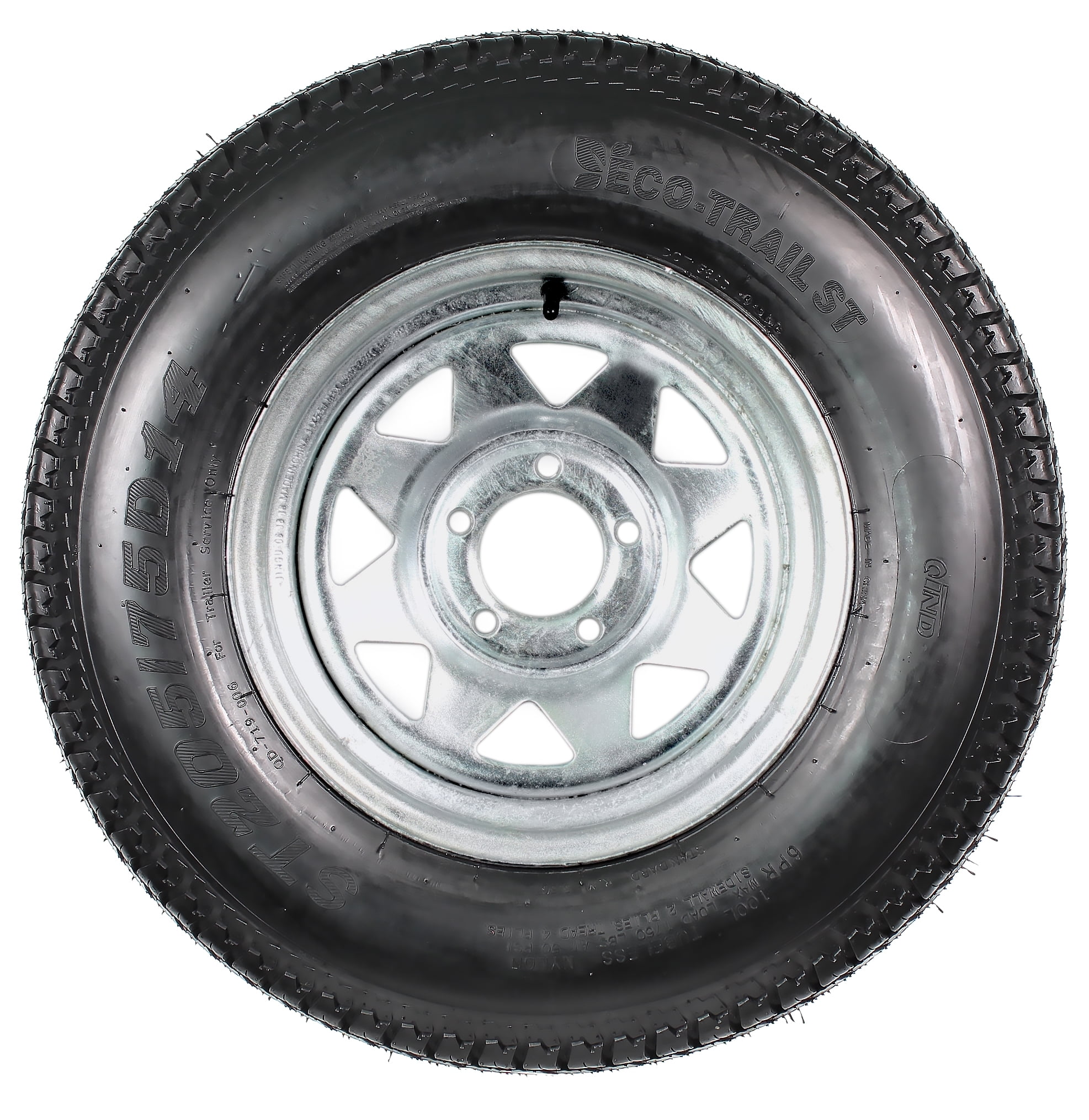 Pre-Mounted Trailer Tire & Wheel Load C 5 Lug Galvanized Spoke ...