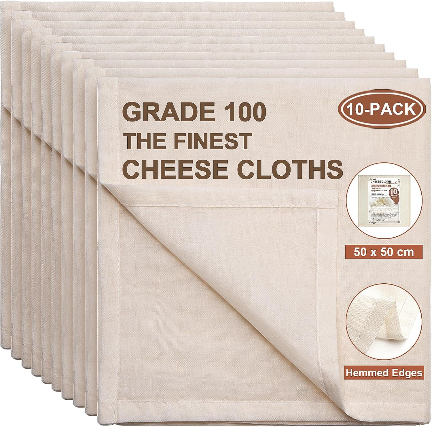 eFond Cheese Cloths, 10-Pack 20x20 Inch Hemmed Edges, Ultra Fine ...
