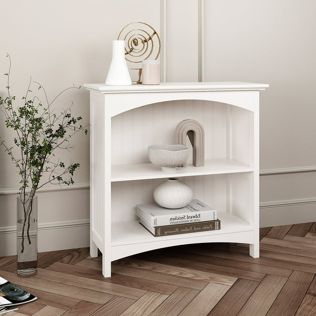 eHemco 2 Tier Bookcase with Dual Arched Supports and Storage Shelf, 29 Inches, White - Walmart.com