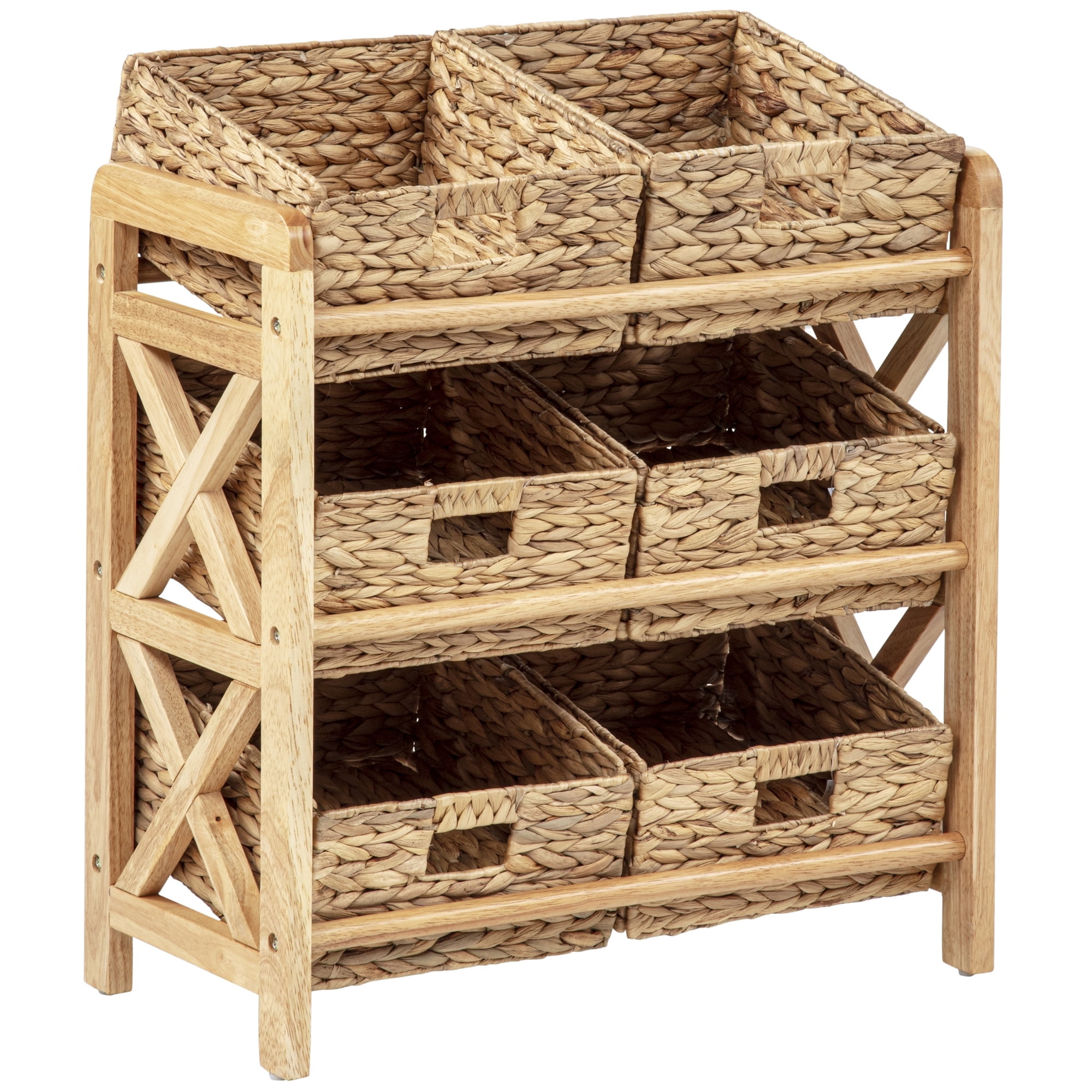 eHemco 3 Tier Storage Organizer with 6 Woven Water Hyacinth Baskets ...