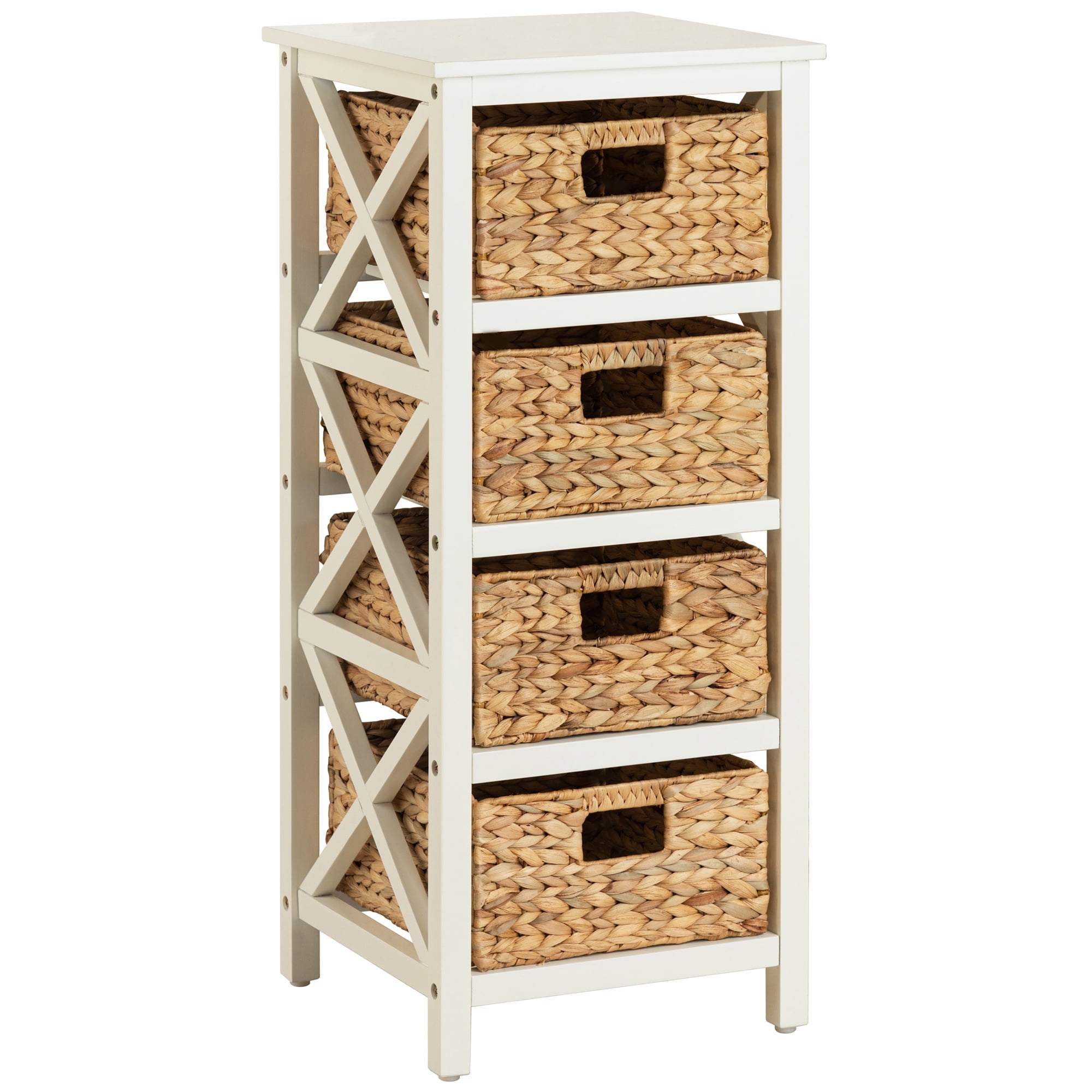eHemco X-Side 4 Tier Woven Shelf Unit with Storage Cabinet & 4 Wicker ...