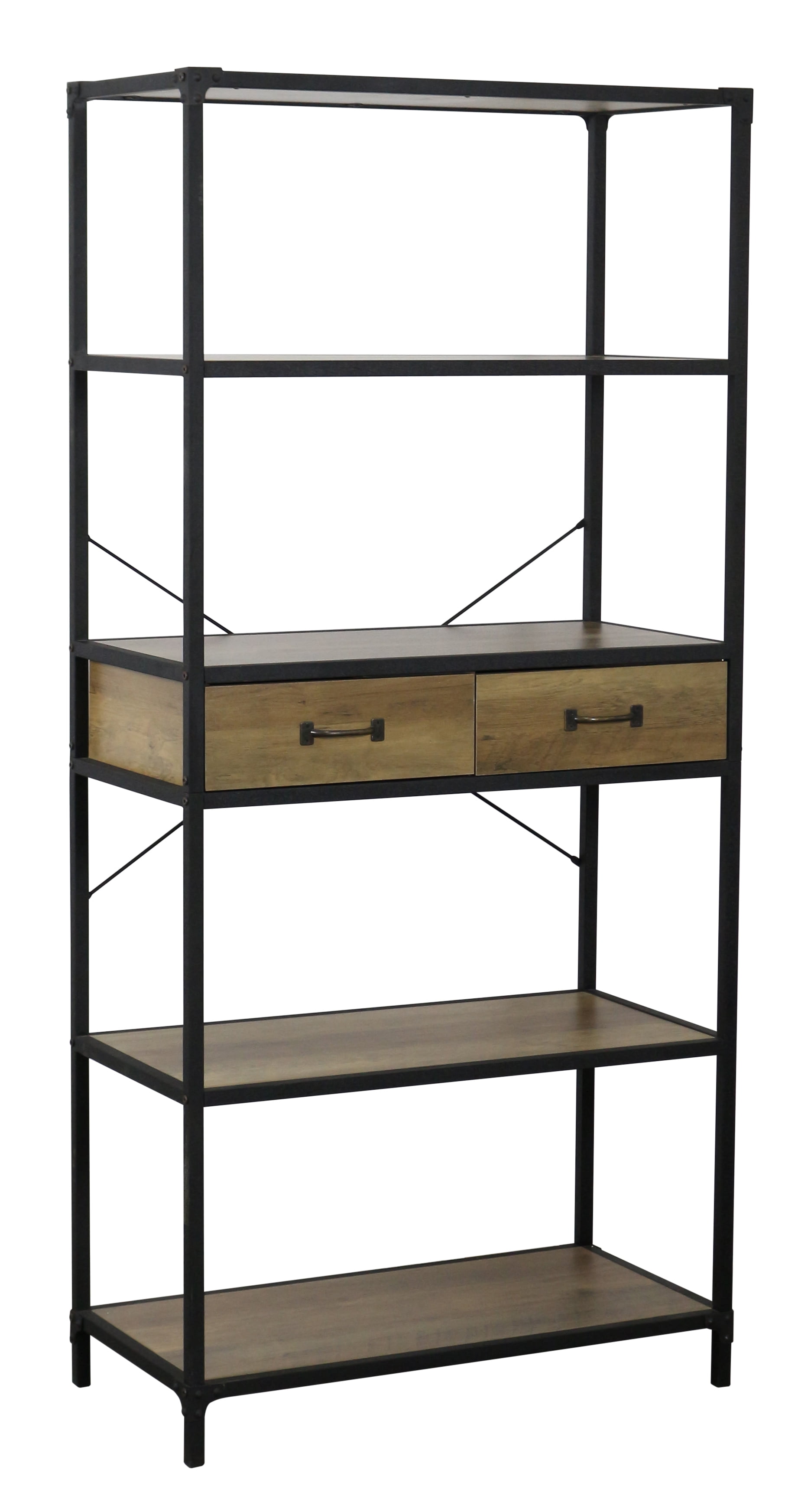 eHemco 5 Tier Rustic Design Bookcase with 2 Drawers, 68.5 Inches, Black ...