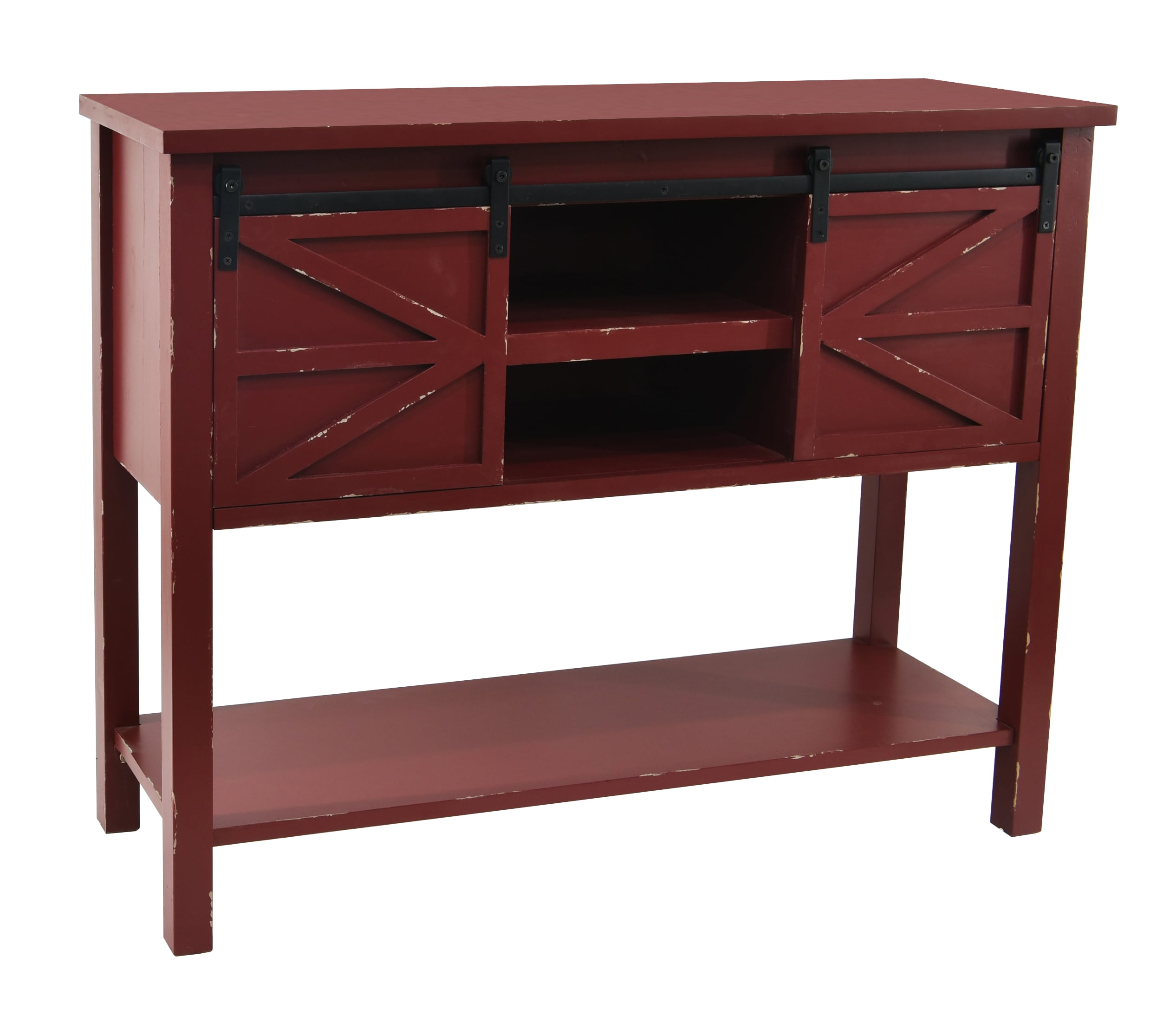 eHemco Antique Farmhouse Console Table with Sliding Barn Doors and ...
